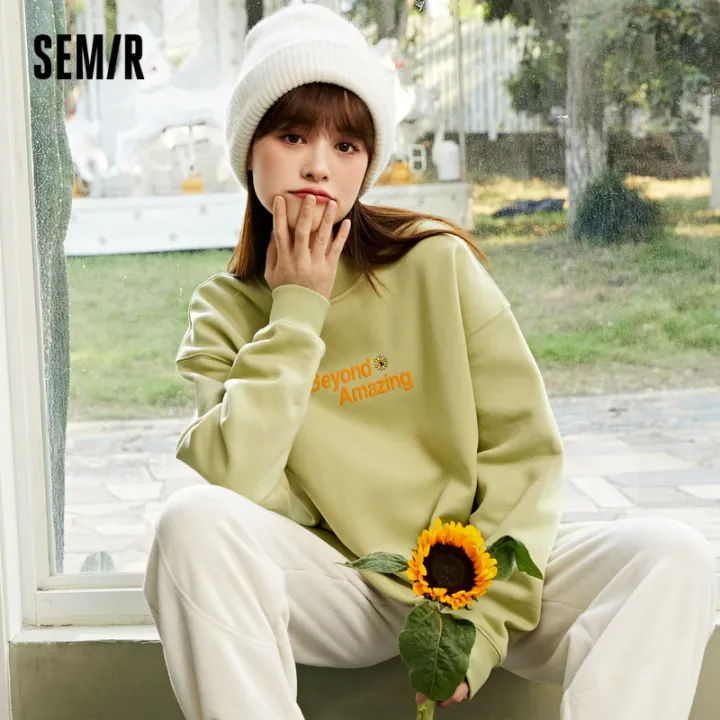 Semir เสื้อยืดผู้หญิงยืนขึ้นปกบวกกำมะหยี่2022ฤดูหนาวใหม่ O Versize วางไหล่จดหมายถัก H Oodies ...