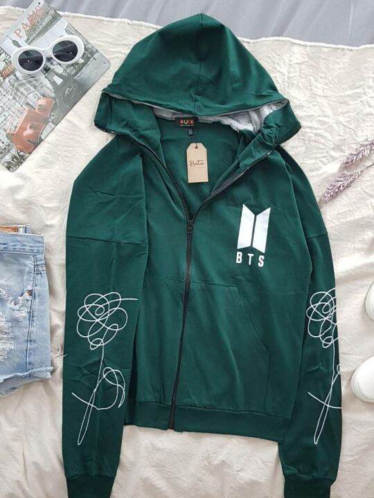 ฺBTSเสื้อJacketแบบซิปหน้าแขนยาวมีฮู้ดเนื้อผ้าCottonผ้าไม่หนาไม่บางใส่ ...