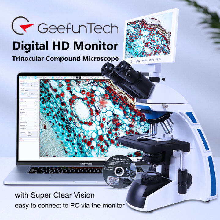 HD Professional Biological Microscope 40X-1600X Digital Trinocular ...