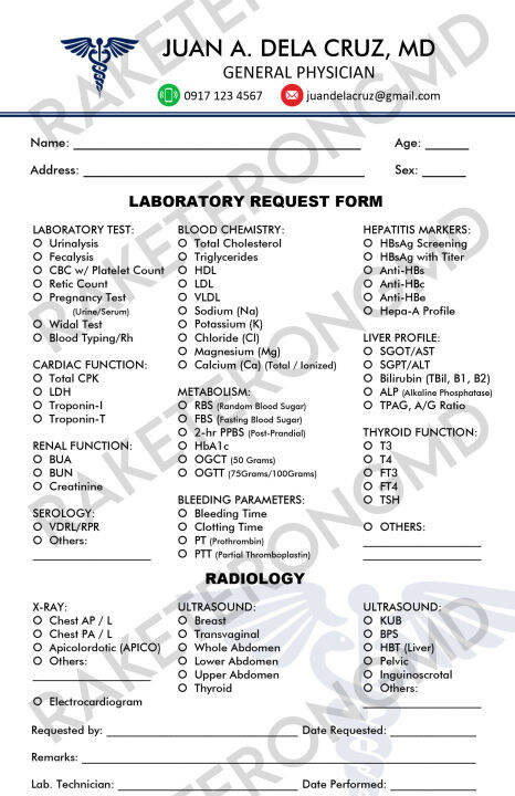 LAB REQUEST, GENERAL LABS, OB, IM, NEURO, GASTRO, LABORATORY | Lazada PH
