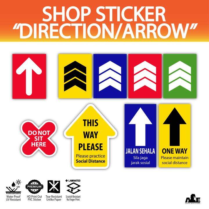 Shop Direction | Arrow | Sticker | Do Not Sit | One Way | Jalan Sehala ...