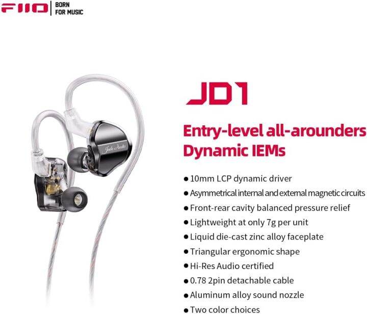 FiiO JD1 High Performance Dynamic Driver HiFi Bass Stereo in Ear ...