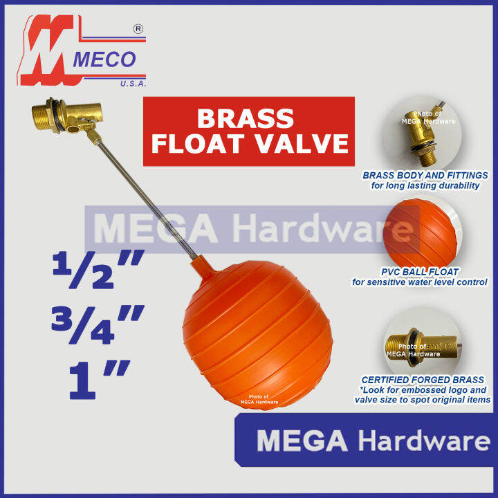 MECO Forged Brass Float Valve (1/2", 3/4", 1") Fittings / PVC Plastic ...