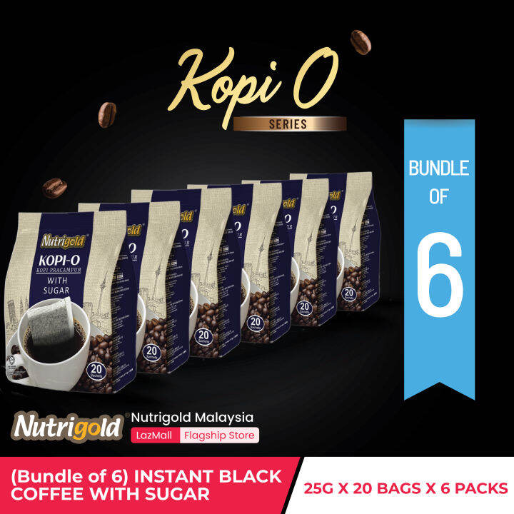 [Bundle of 6] NUTRIGOLD Instant Black Coffee / Kopi O - With Sugar (25g ...