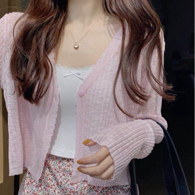 ʕ ᵔᴥᵔ ʔ Simpleday.bkk เสื้อคลุมไหมพรมบางสีพาสเทล | Lazada.co.th