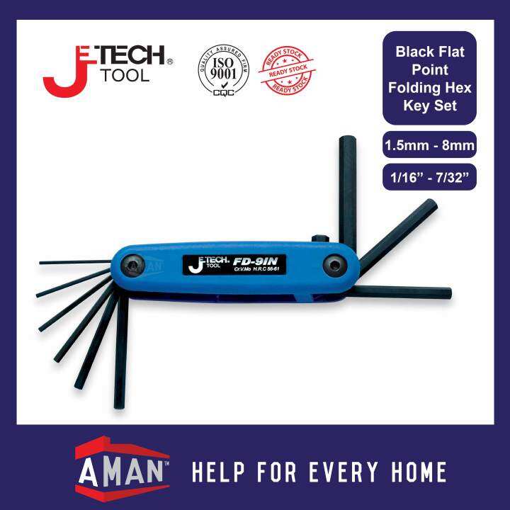 JETECH Allen Key Set Black Flat Point Folding Hex Key Set CRV Hexagon ...