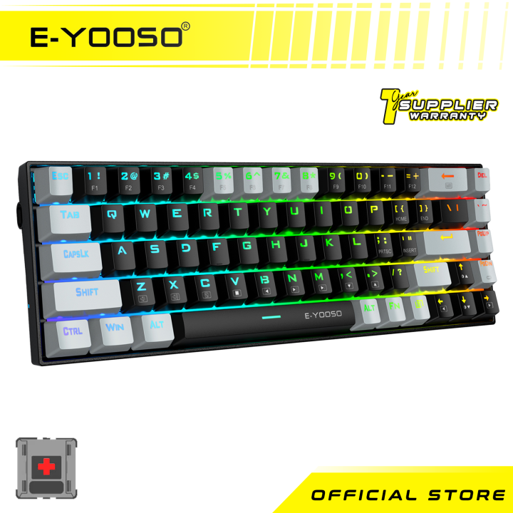 E-Yooso Z-686 RGB 68Keys 65% Mechanical Gaming Keyboard Black/Grey [Red ...