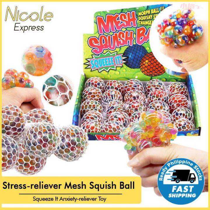 Anti stress Rainbow Squeeze Ball, Mesh Squish Stress reliever Ball Toy ...