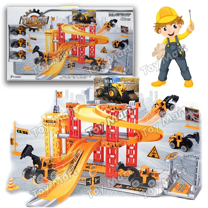 Construction Cars Ultimate Parking Garage with Elevator DIY Assemble ...