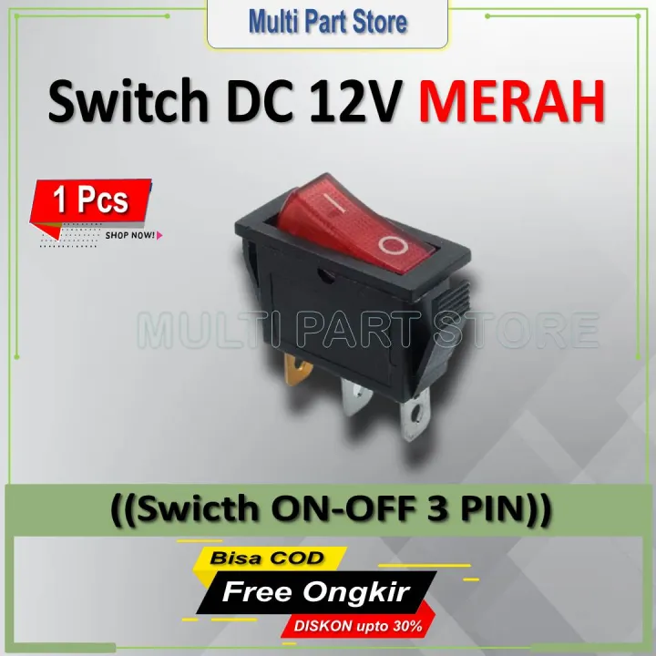 Saklar On Off Motor Mobil DC Lampu warna Merah Switch On Off 3 Pin Push ...
