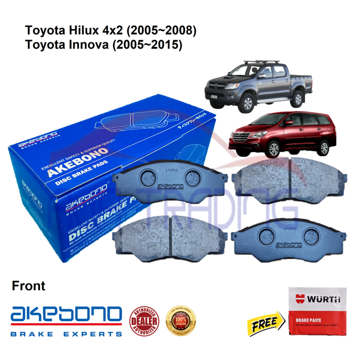 Genuine Akebono Front Brake Pads for Toyota Hilux 4x2 (2005-2008), Toyota Innova (2005-2015 ...