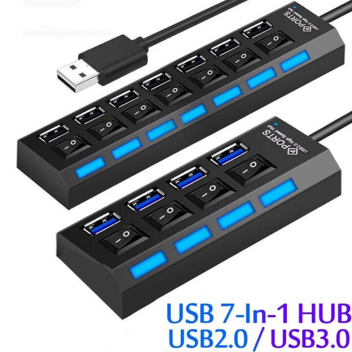 【CW】 USB 2.0 Hub Multi Splitter Use Power Adapter 4/7 Port Multiple ...