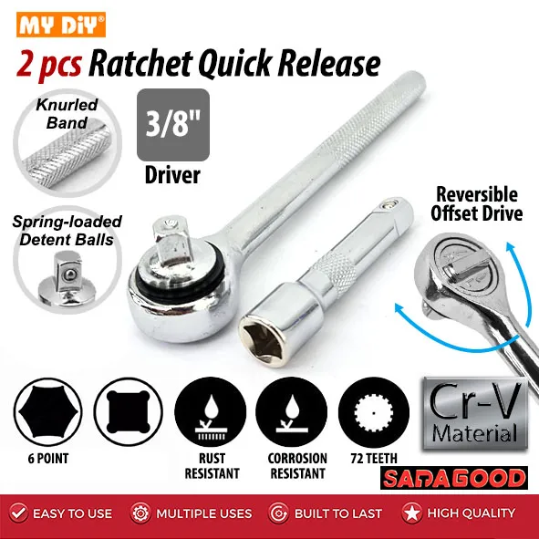 MYDIYHOMEDEPOT - 2pcs CRV 3/8 INCH RATCHET QUICK RELEASE HANDLE AND ...