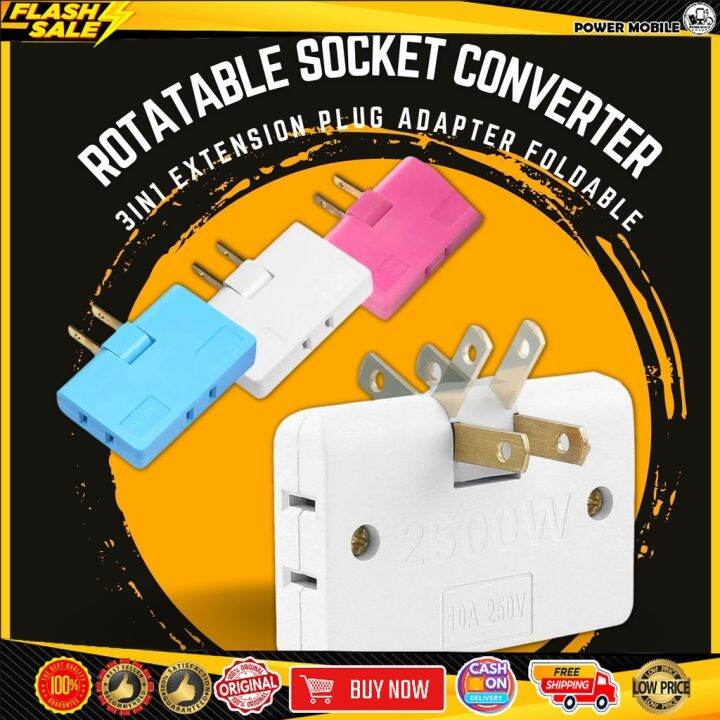 Original 3 in 1 Extension Plug Adapter Foldable, 2-prong Swivel Ac ...