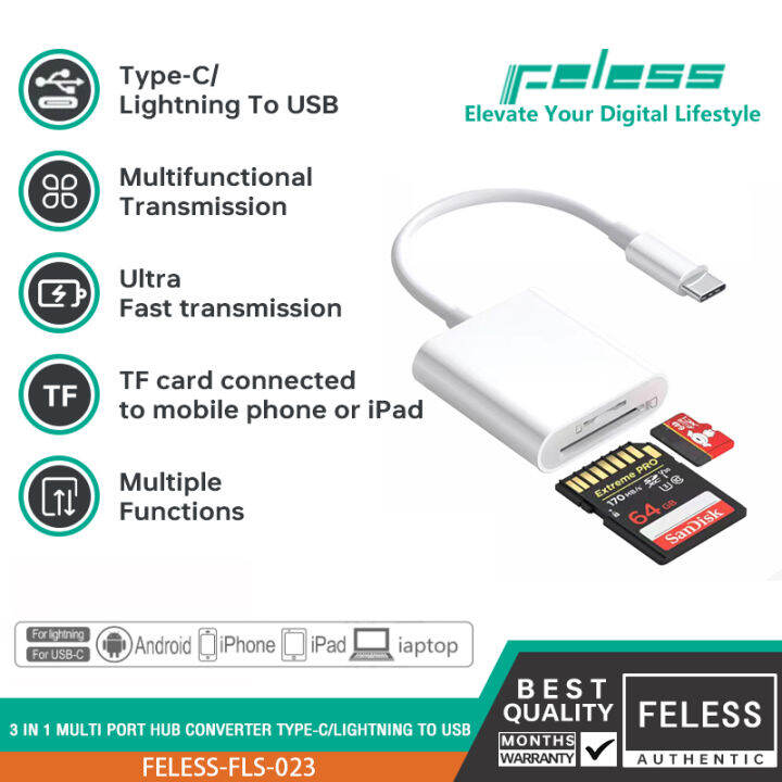 3 In 1 Multi Port Hub Converter Type-C/Lightning To USB OTG Adapter TF ...