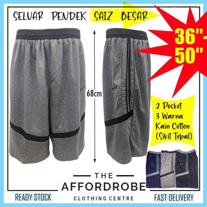 Saiz Besar 50inci Seluar Pendek Soft Cotton Sporty Pinggang Getah Saiz ...