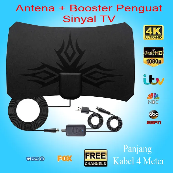 Antena + Boster Penguat Sinyal TV Digital DVB-T2 with Signal Booster ...