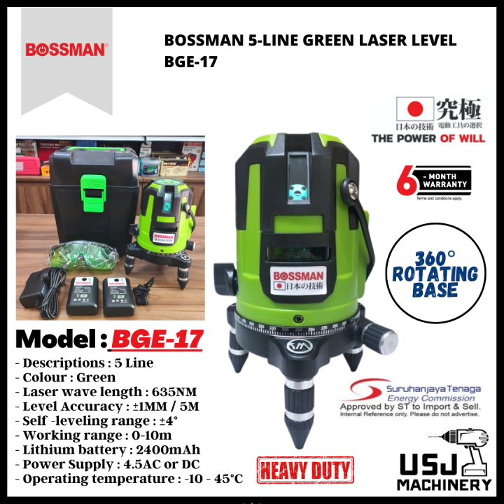 BOSSMAN Laser Leveling 5-Line Green Laser Level BGE-17 - Heavy Duty ...