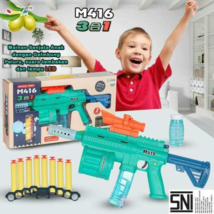Soft gun bubble electric m416 3in1 / mainan tembakan bubble bumb ...