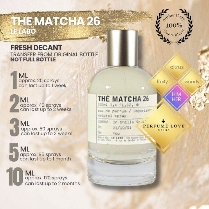 PERFUME DECANT Le Labo The Matcha 26 fruity, citrus, woody notes ...