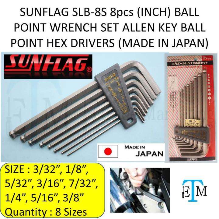 SUNFLAG SLB-8S 8pcs (INCH) BALL POINT WRENCH SET ALLEN KEY BALL POINT ...