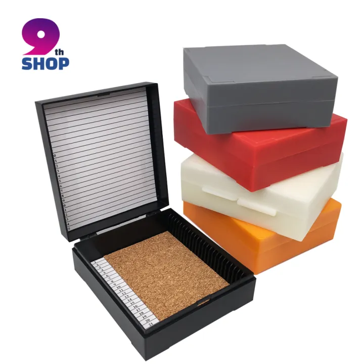 Microscope Slides Box 25 Places Slide Case Wood Pad Plastic Storage Box ...