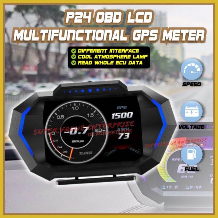 P24 OBD+GPS HUD Gauge OBD Digital Meter OBD2 Meter Car Smart Digital Display Speedometer Over ...