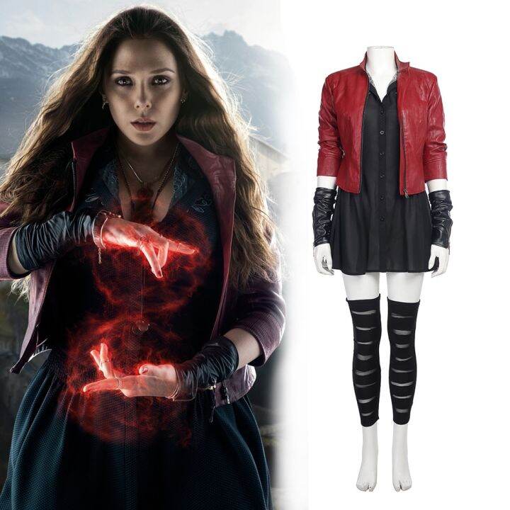 Hot Movie Superheroine Halloween Scarlet Cosplay Witch Costume Vision ...