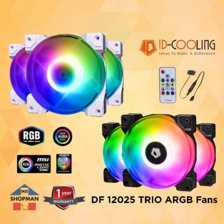 ID Cooling DF 12025 ARGB TRIO PWM IDCooling Snow White Black RGB Fans ...