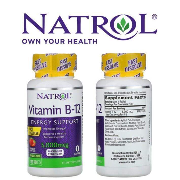 Natrol Vitamin B-12 Fast Dissolve Maximum Strength Strawberry 5000 mcg ...