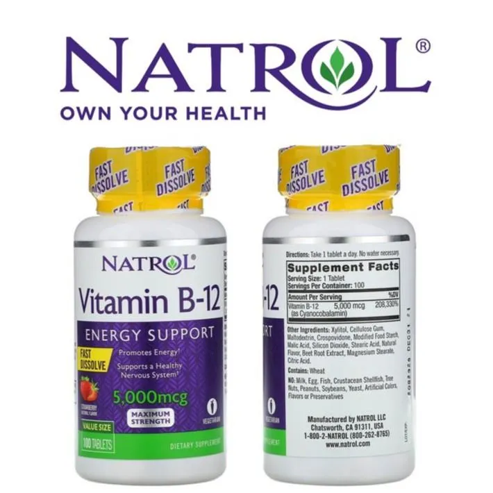 Natrol Natrol Vitamin B-12 Fast Dissolve Maximum Strength Strawberry ...
