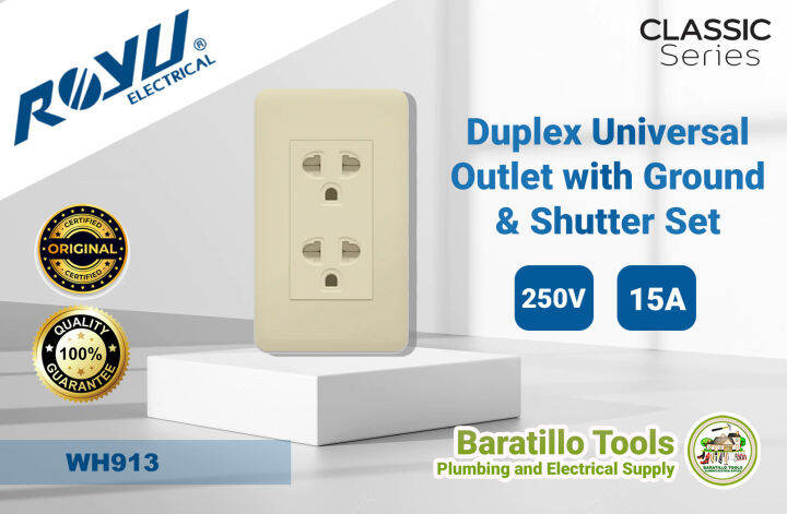 ROYU Classic Series Duplex Universal Outlet with Ground & Shutter Set WH913 | Lazada PH