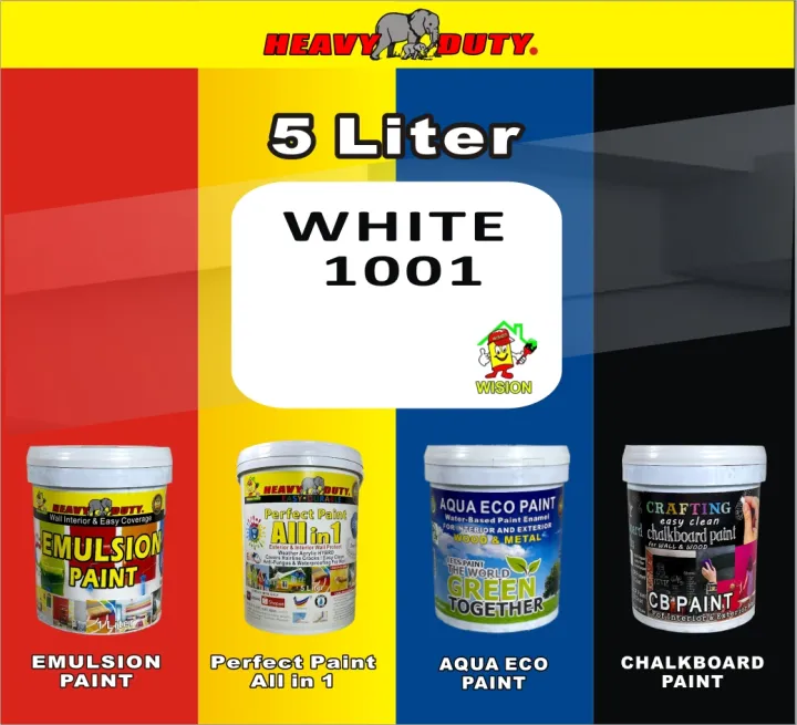 ( 5 LITER ) WHITE 1001 / HEAVY DUTY ( EMULSION PAINT / PERFECT PAINT ...