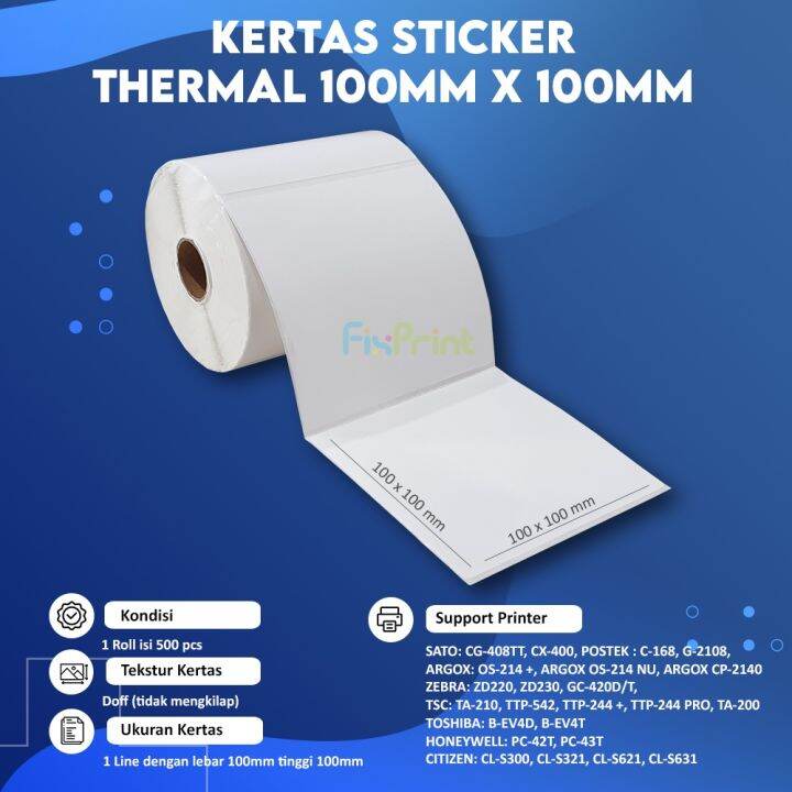 Kertas Resi Label Thermal Barcode 100x100 100x150 78x100 Roll 500pcs ...