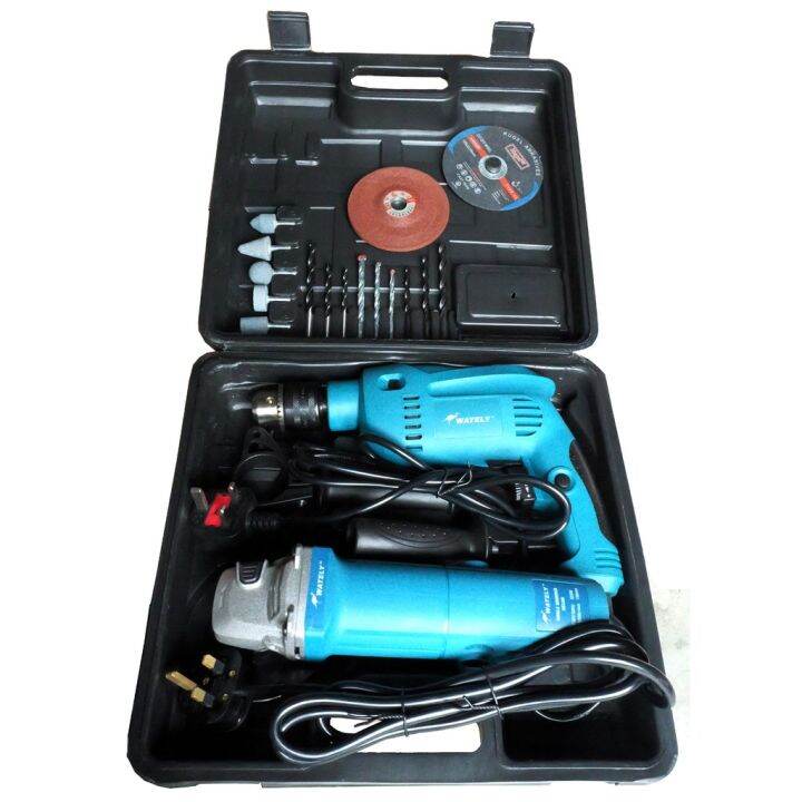 Wately Impact Drill and Angle Grinder with Accessories Assortment Set ...