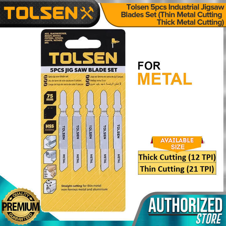 Tolsen 5pcs Industrial Jigsaw Blades Set (Thin Metal Cutting | Thick ...