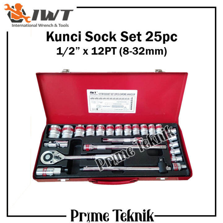 Kunci Sock Set 25 pc 1/2" 12PT 8-32mm IWT JAPAN Socket Soket Sok Set ...