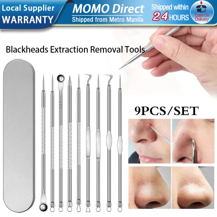 9pcs Stainless Steel Pimple Acne Extractor Blackhead Remover Needles ...