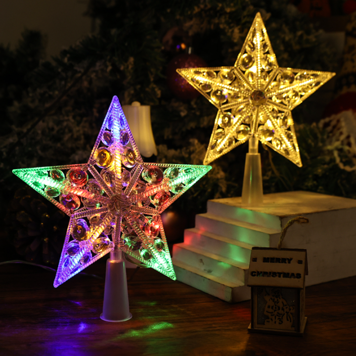 Five-pointed Star LED Lights Christmas Tree Topper Star Shiny Flash ...