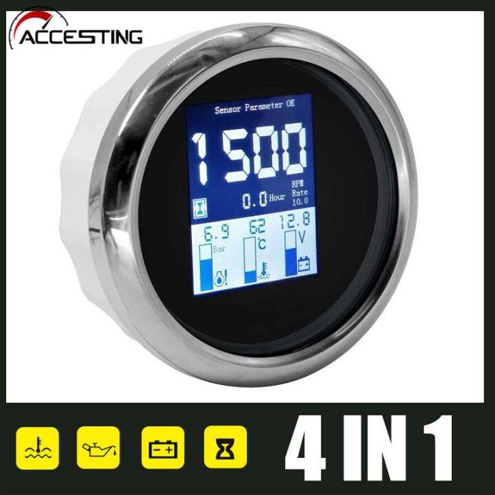 85mm 4 in 1 Multi-functional Gauge Meter Digital Tachometer Water Temp ...