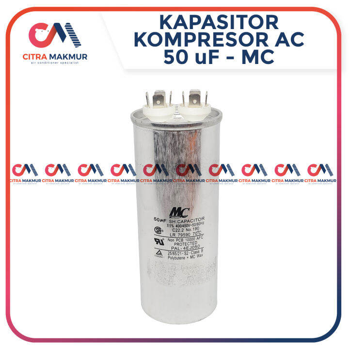 Kapasitor AC 50 uF MC Air Conditioner Outdoor Kompresor merk ALmunium ...