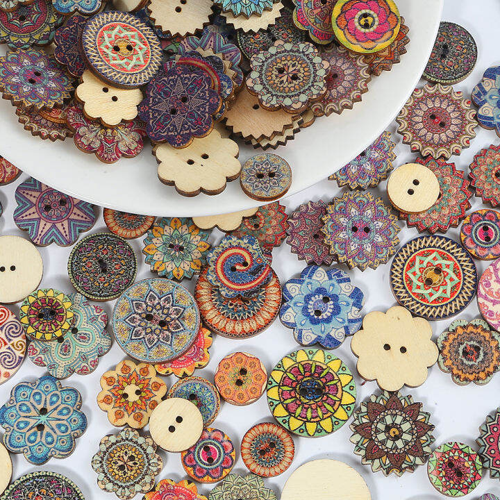 50pcs 15/20 / 25mm Natural Wooden Gear Buttons Round Spiral Sewing Button Scrapbooking 2 Holes ...