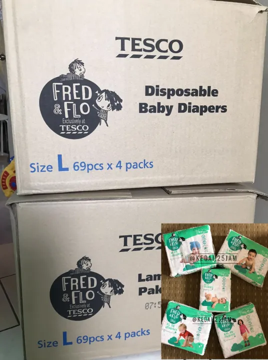[Ready Stock] Box Tesco FRED FLO Tape Diapers 4packs / Box | Lazada