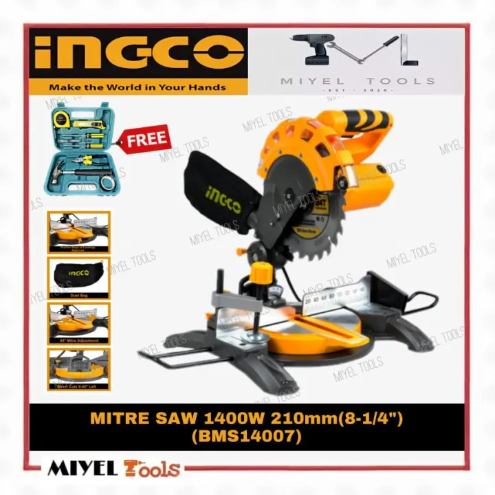 INGCO Mitre Saw 1400W 8-1/4" BMS14007 w/ FREE TOOL SET | Lazada PH