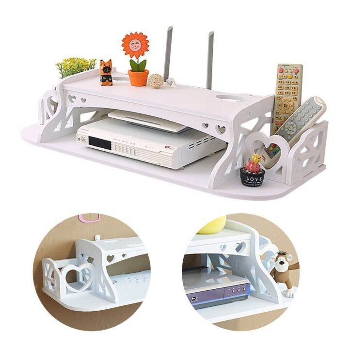 Wooden DVD Player Rack TV Box Router Rack Wall Mount 2 Tier Shelf ...