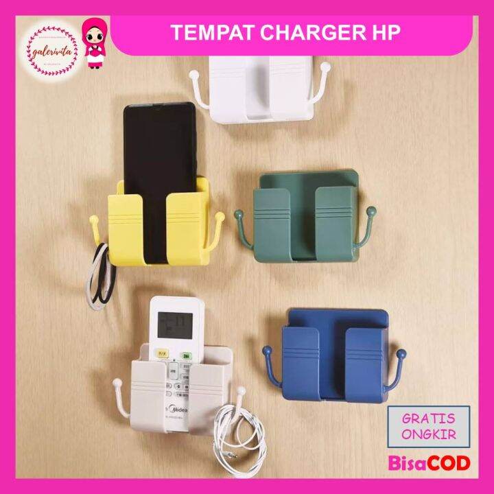 Tempat Charger Hp Dua Cantolan / Rak Gantung Hp / Hape Dinding / Gantungan Tempel Holder Hp ...