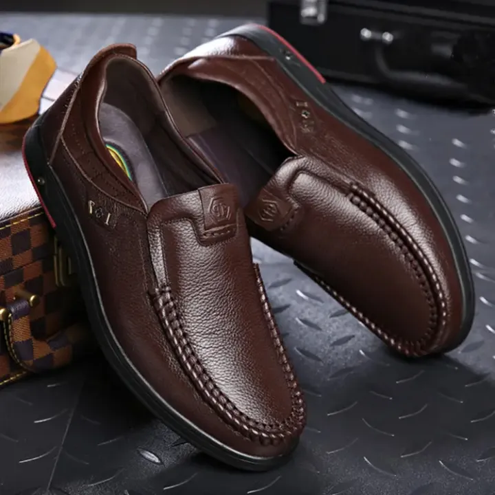 viviking Comfortable Men's leather business Shoes galoshes Slip on ...