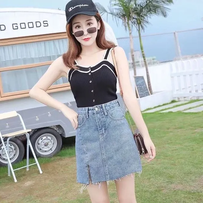 SHOP MKLกระโปรงยีนส์แฟชั่นเอวสูง แนวเกาหลีชิคๆ แต่งปลายซิบ #008 | Lazada.co.th