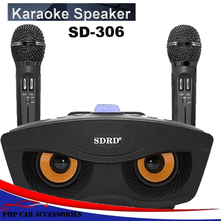 SDRD SD-306 Plus Wireless Bluetooth Dual Microphone Karaoke Portable 3D Stereo Speaker mic ...
