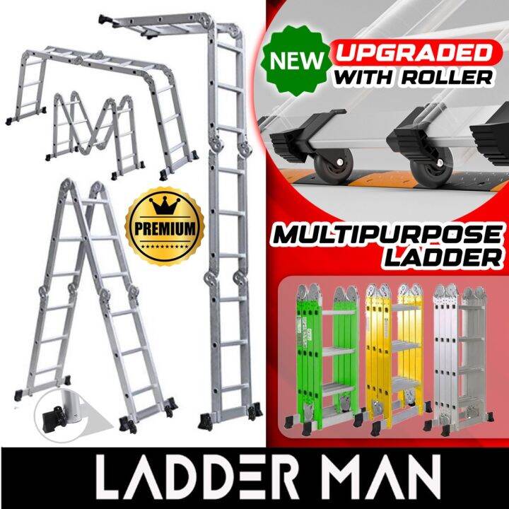 12/16/20 Step Aluminium Multipurpose Ladder With Roller Tangga Lipat ...